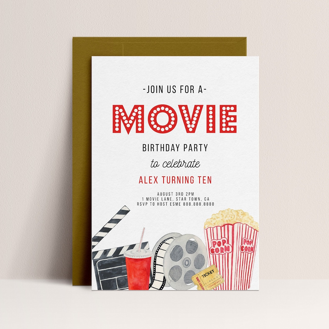 Movie Birthday Invitation - Movie Invitation, Cinema Birthday ...