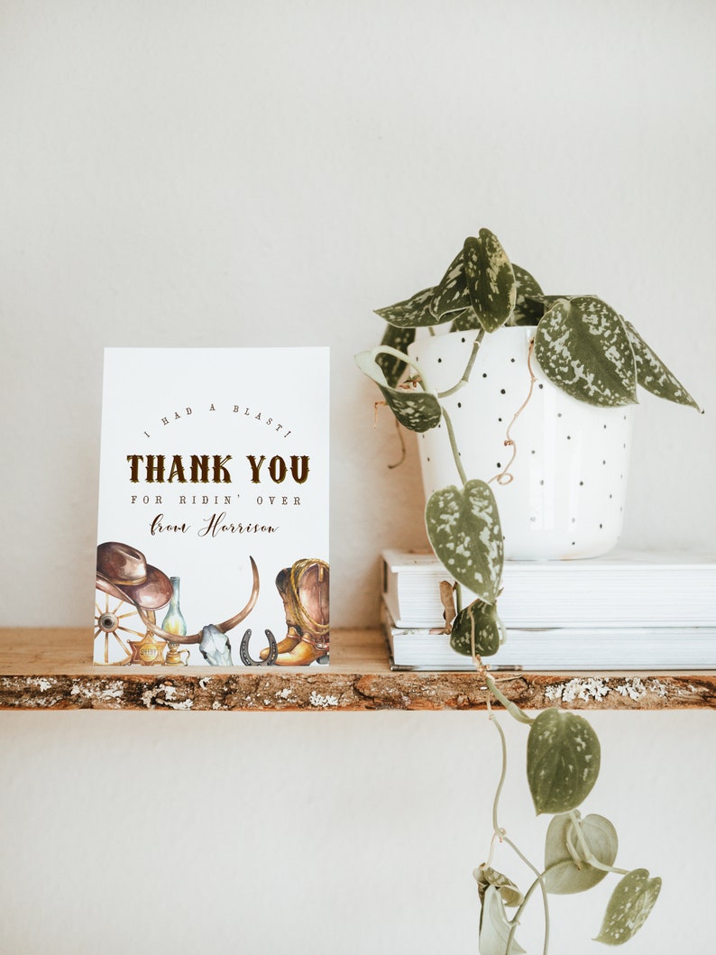Cowboy Thank You Card - Western Thank You Card 3.5x5", Rodeo Theme ...