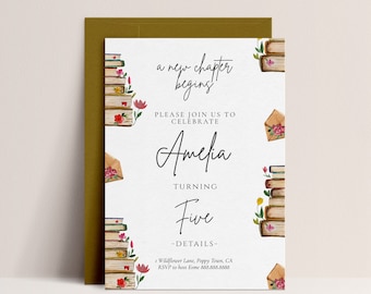Editable Books Library Birthday Invitation Reading Party - Etsy