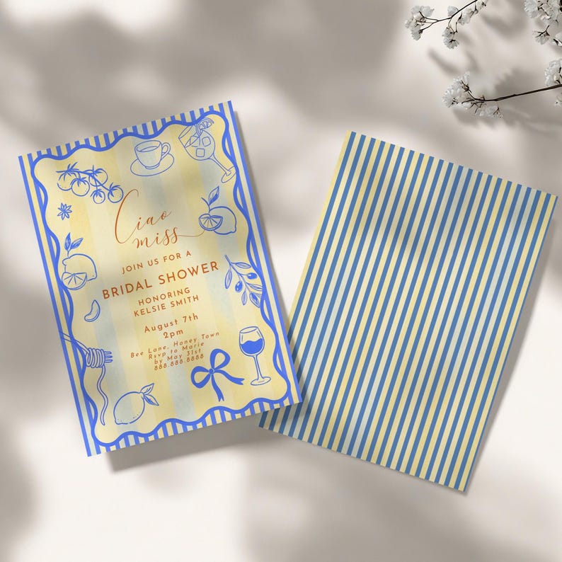 Italian Bridal Shower Invitation Template Lemon Pasta Wine Theme | La ...