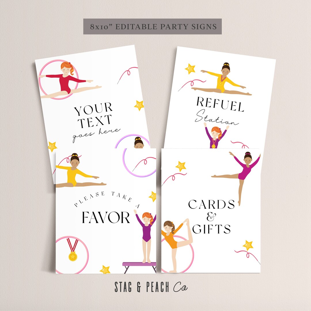 Gymnastics Party Signs-gymnastics Birthday Theme, Gymnastic Party Decor ...