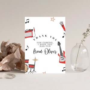 Music Birthday Thank You Card - Guitar Birthday Party, Music Birthday ...