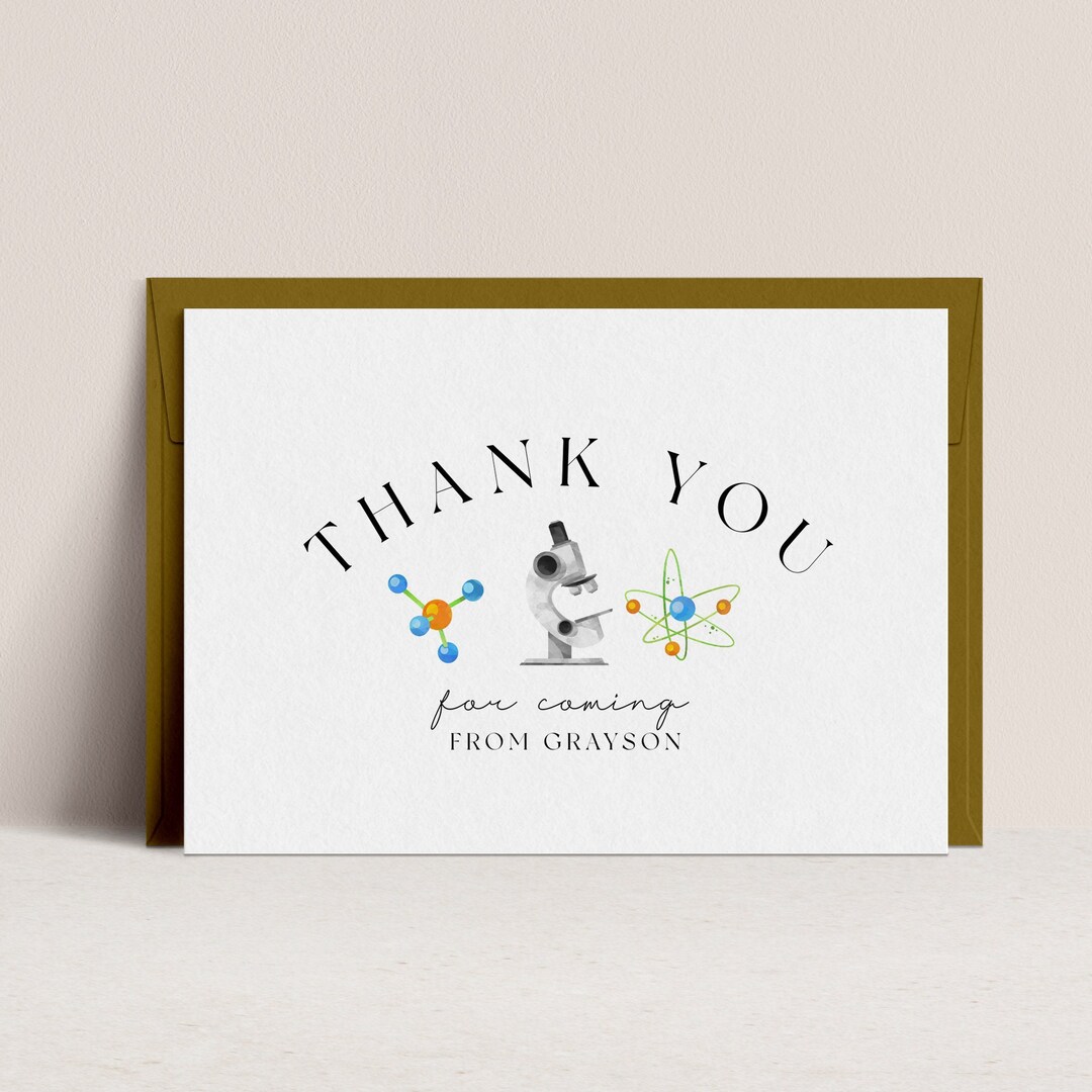 Science Party Thank You Card - Science Birthday Card, Science Party ...