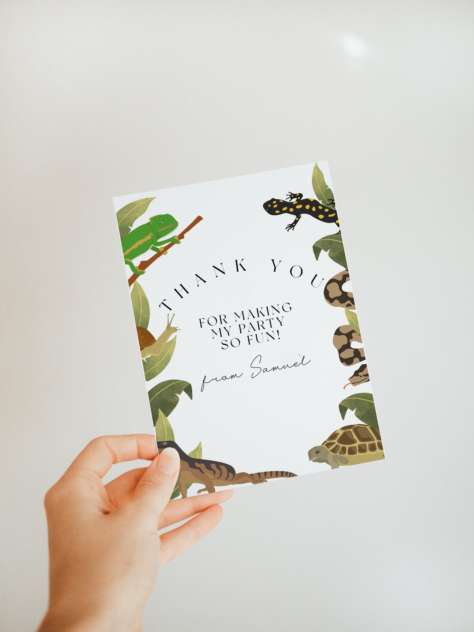 Editable Reptile Birthday Thank You Card - Reptile Thank You Card 3.5x5 ...
