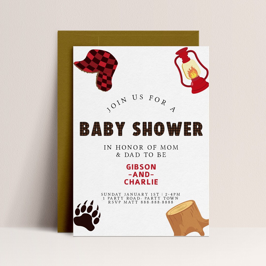 Lumberjack Baby Shower Invitation-rustic Baby Shower Invite, Forest ...