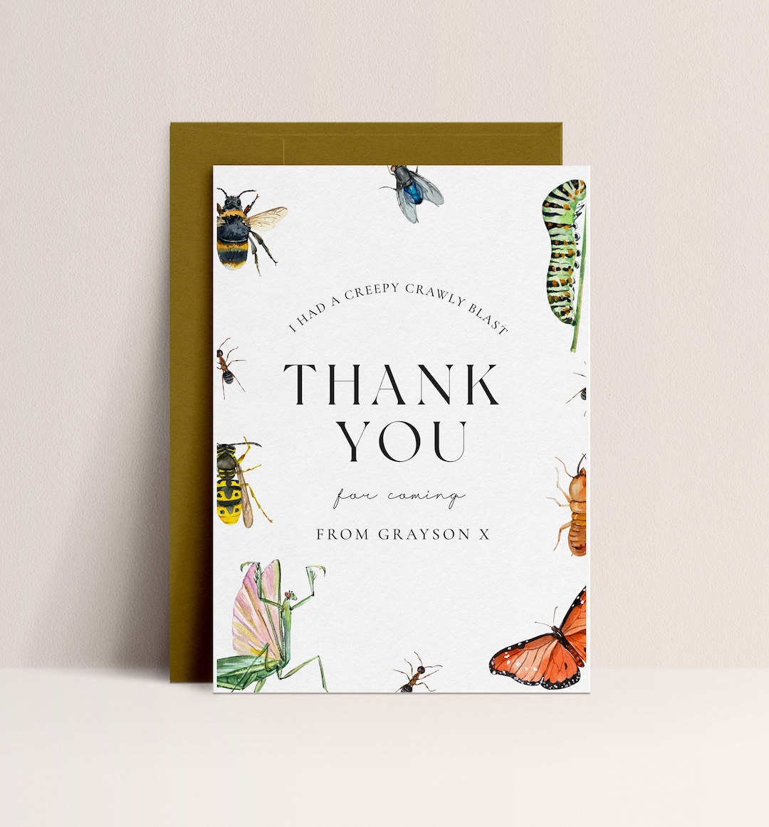 Bug Birthday Thank You Card-bug Birthday Party, Bug Insects Birthday ...