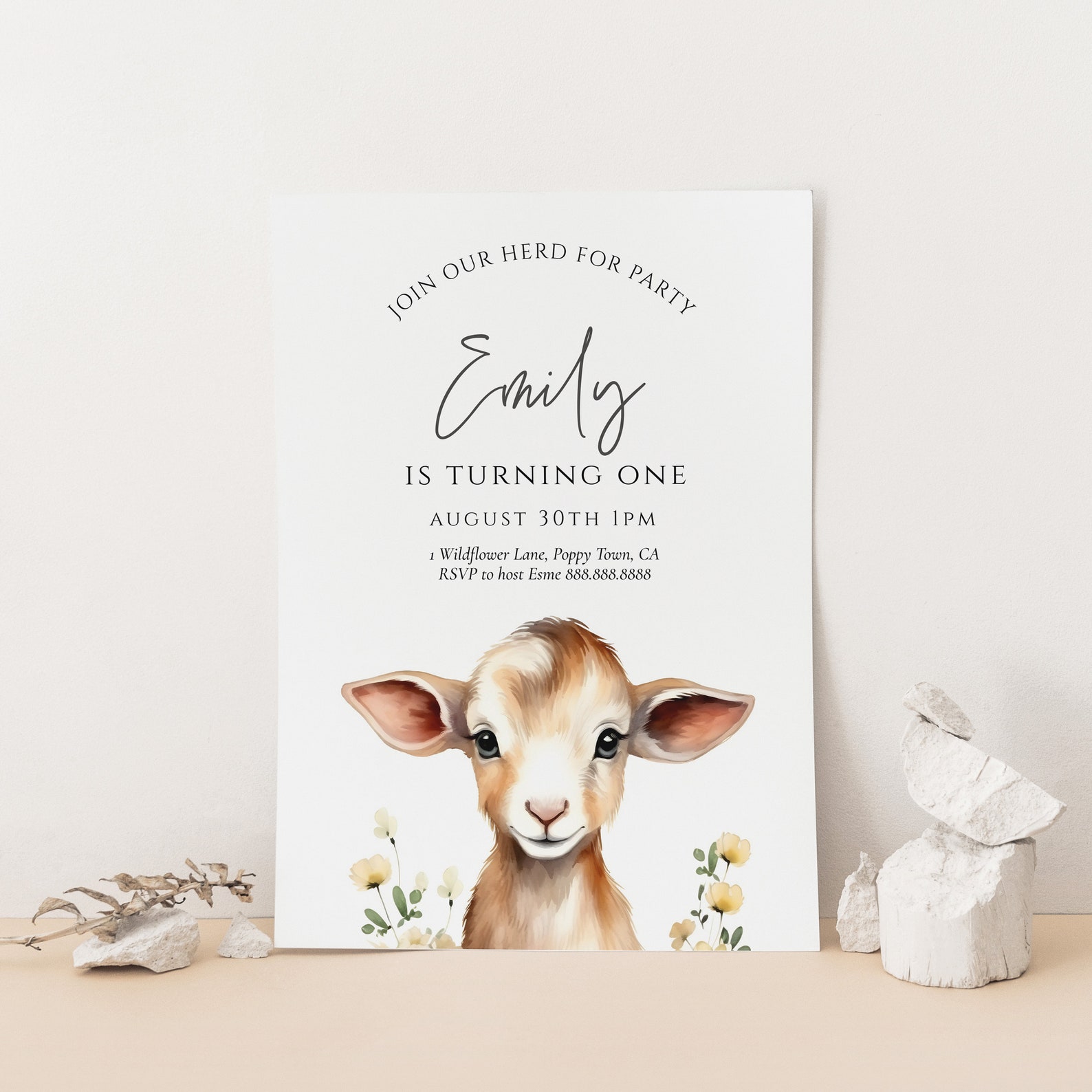 Goat Birthday Invitation - Goat Invitation, Farm Birthday Invitation ...