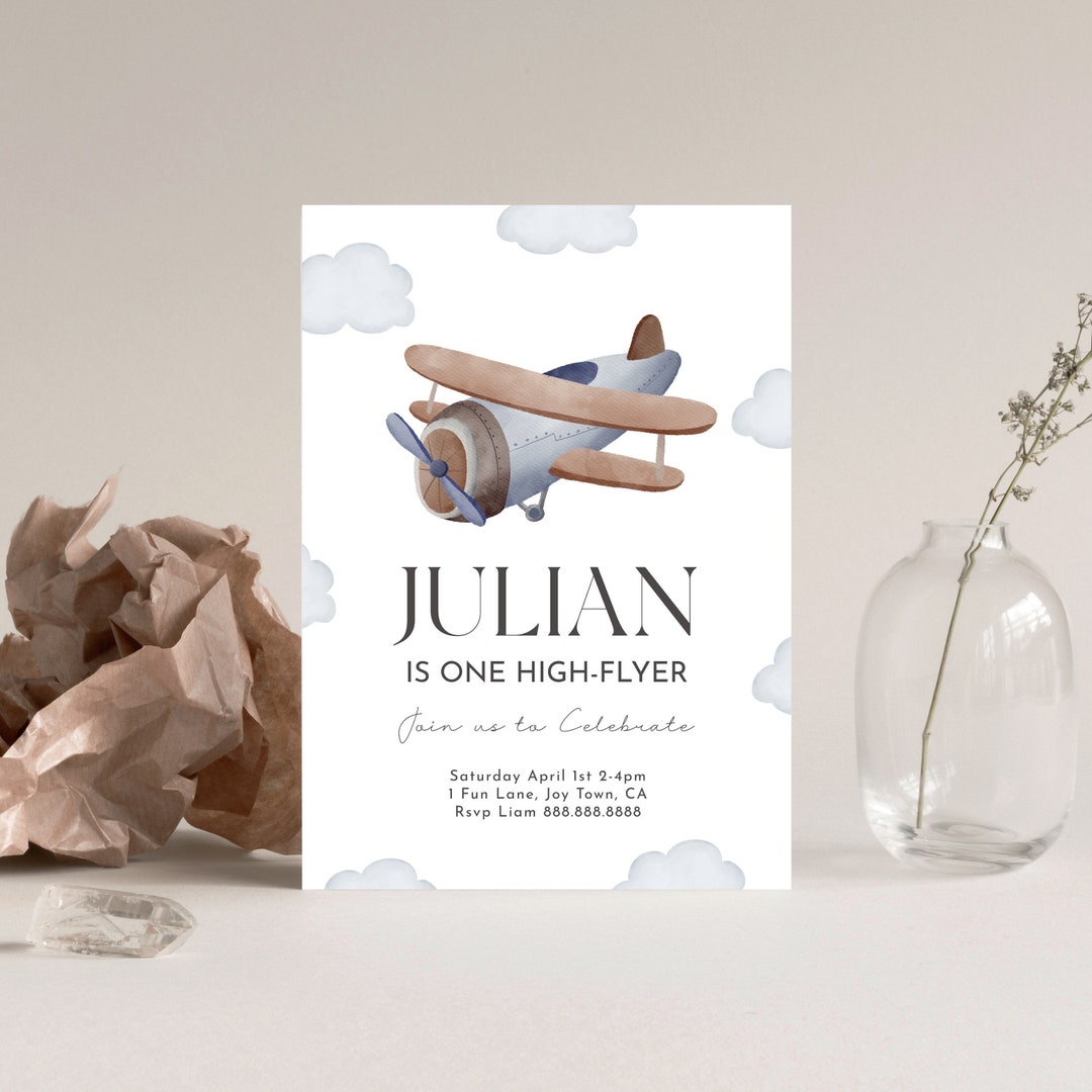 Airplane Birthday Invitation - Editable Airplane Birthday Invite ...