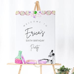 Science Birthday Decoration Girls-science Party Welcome Sign, Editable ...