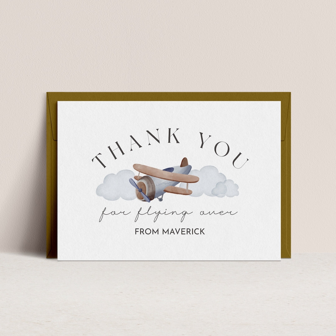 Airplane Thank You Card -editable Airplane Party Supplies, Airplane ...