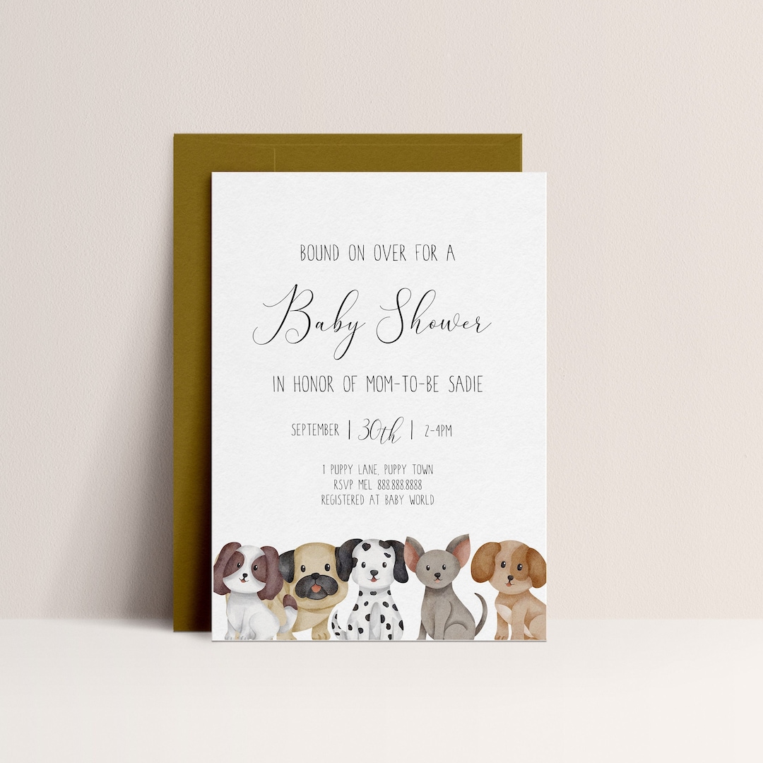 Puppy Baby Shower Invitation - Dog Theme Baby Shower Invitation, Gender ...