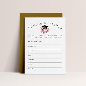 Graduation Advice & Wishes Sign and Card Templates, Floral Graduation ...