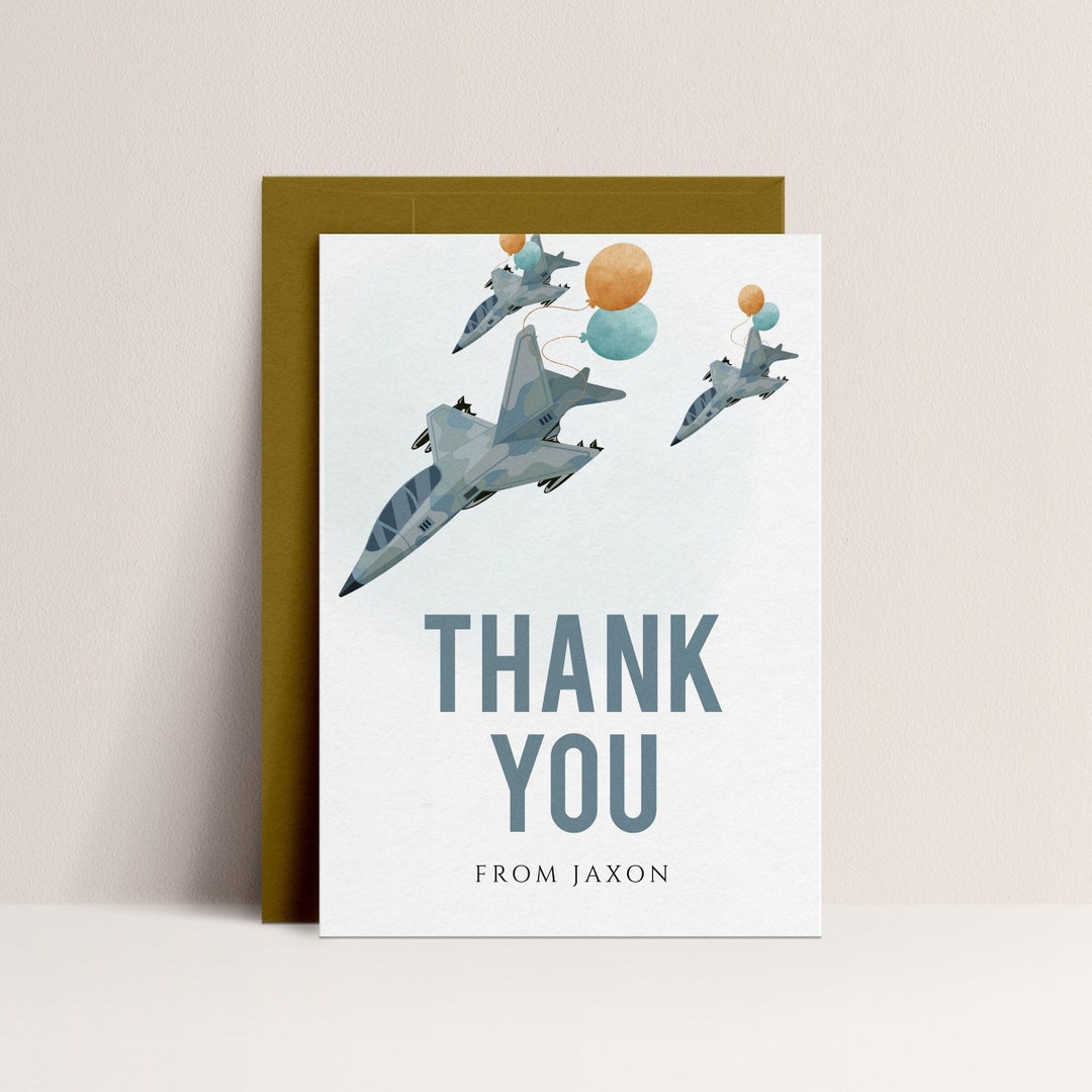 Fighter Pilot Birthday Thank You Card -airplane Birthday Decorations ...