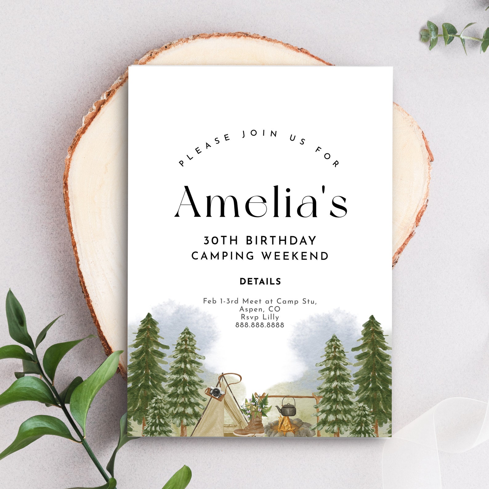 Camping Birthday Invite - Editable Camping Birthday Party Invitation ...