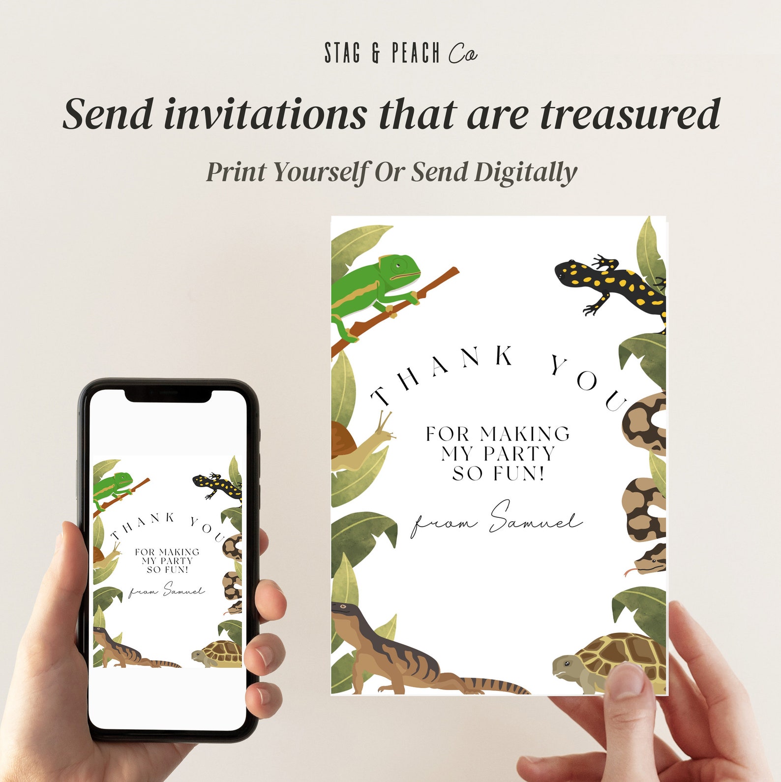 Editable Reptile Birthday Thank You Card Reptile Thank You - Etsy