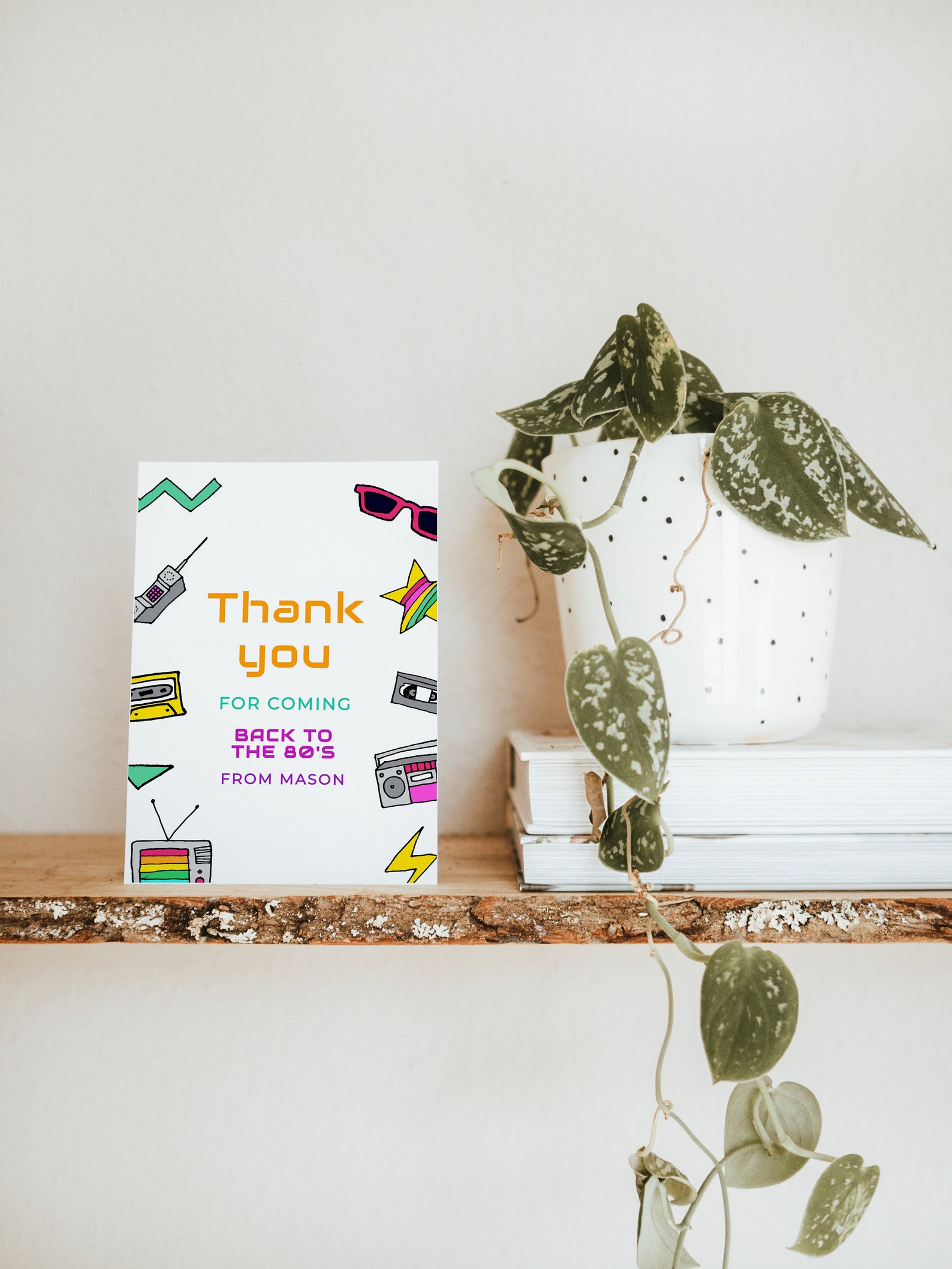 80s Birthday Thank You Card - 80s Party Decorations, 80s Theme, Neon ...