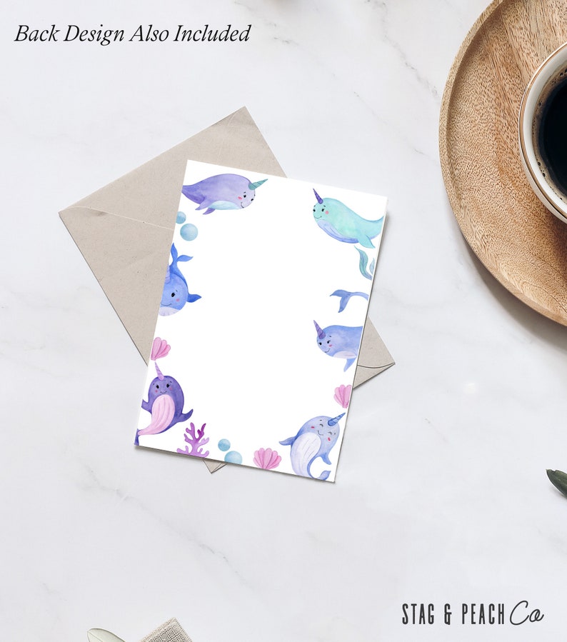 Narwhal Birthday Thank You Card-editable Narwhal Party Favors, Narwhal ...