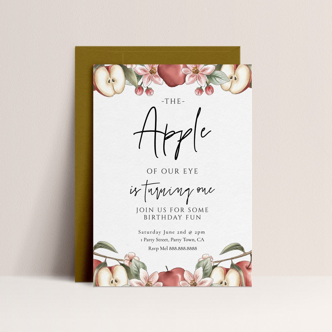 Apple Birthday Invitation - Apple Theme Invitation, Girls Birthday ...