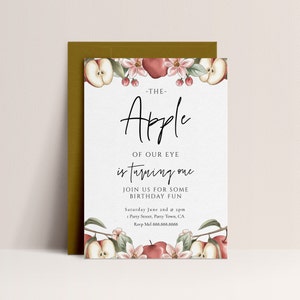 Apple Birthday Invitation - Apple Theme Invitation, Girls Birthday ...