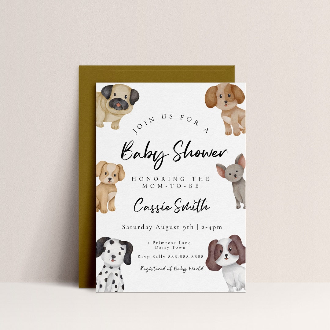 Puppy Baby Shower Invitation - Dog Theme Baby Shower Invitation, Gender ...