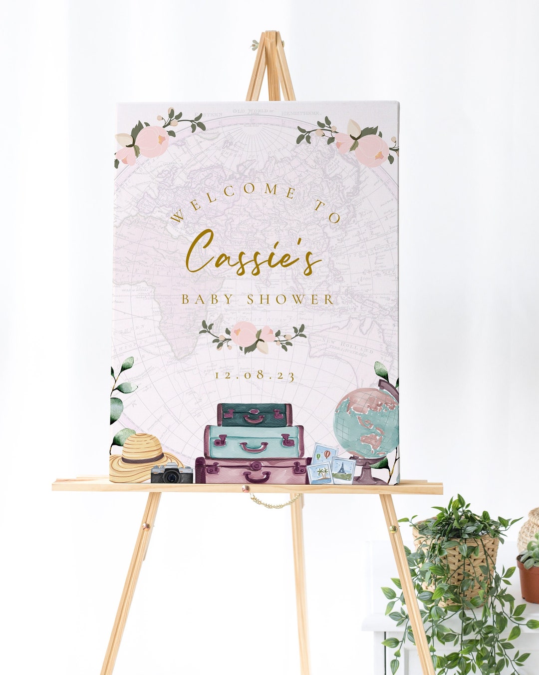 Travel Welcome Sign Pink - Travel Baby Shower Welcome Sign, Travel ...