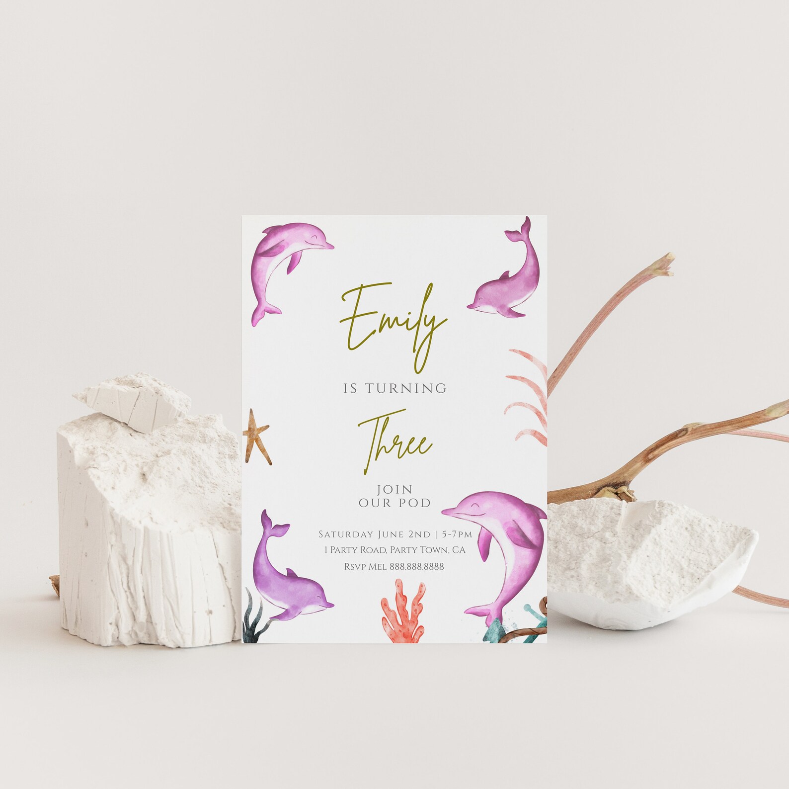 Dolphin Birthday Party Invitation - Dolphin Party Invite, Girls Under ...