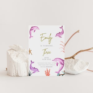 Dolphin Birthday Party Invitation - Dolphin Party Invite, Girls Under ...