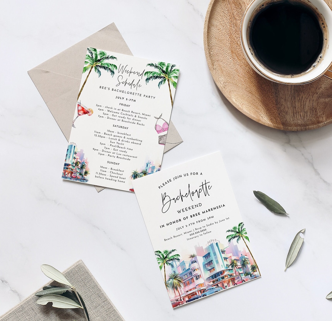 Miami Bachelorette Invitation & Itinerary - Beach Bachelorette ...