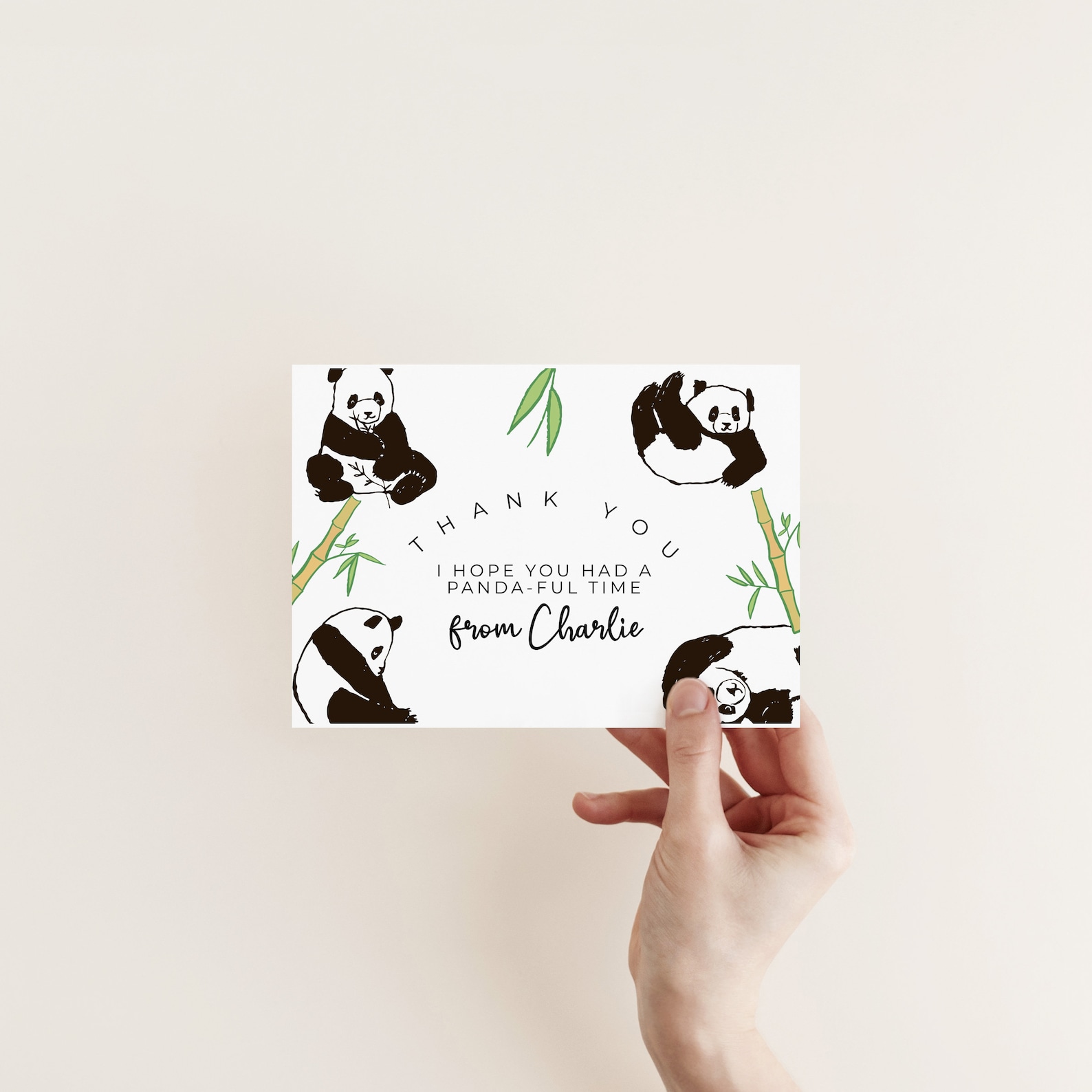 Panda Thank You Card Editable -panda Birthday Thank You Card, Panda ...