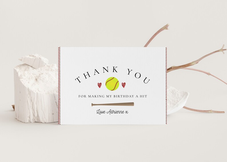 Softball Thank You Card-editable Printable Softball Birthday - Etsy