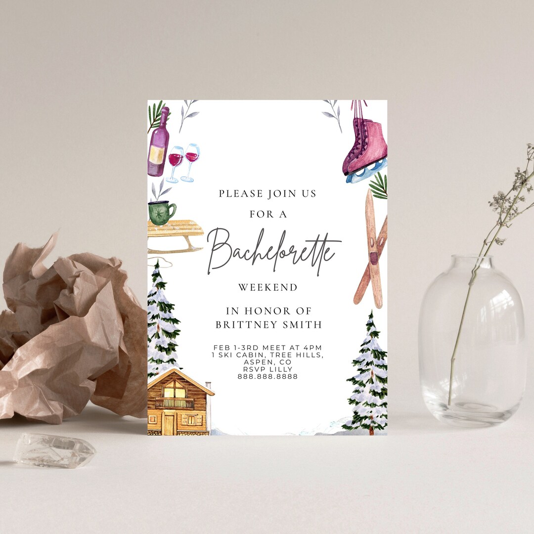 Ski Bachelorette Party Invitation - Ski Party Invite, Ski Invitation ...