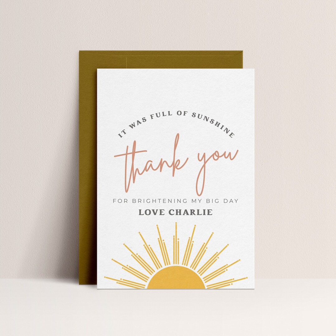 Sunshine Birthday Thank You Card - Sun Birthday, First Birthday, Girls ...