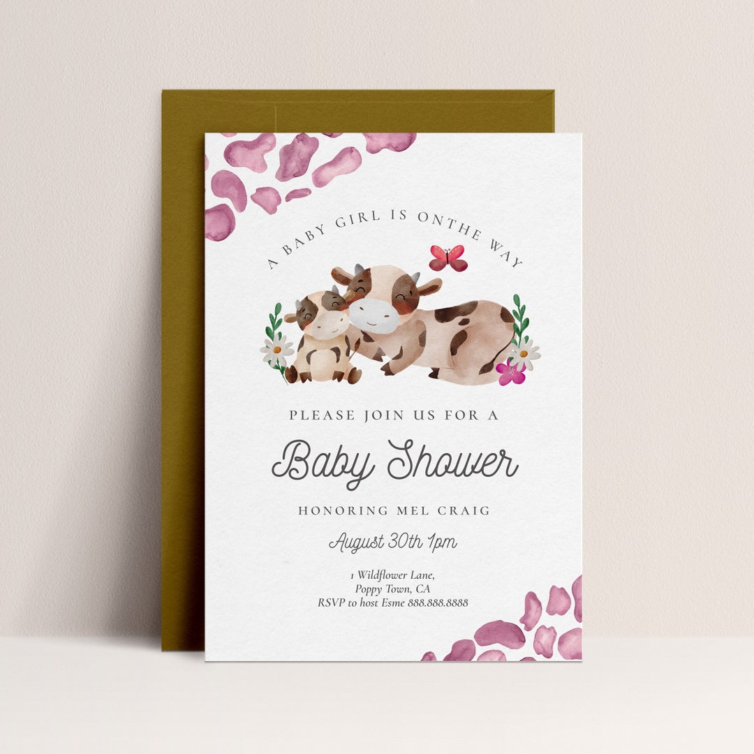 Cow Baby Shower Invitation - Cow Invitation, Girl Baby Shower ...
