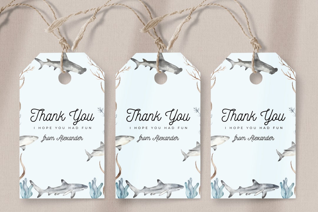 Shark Favor Tag -editable Shark Gift Tag, Shark Thank You Tag, Shark ...