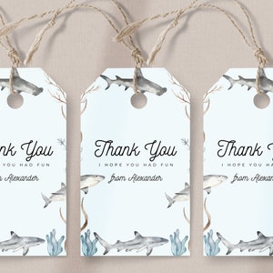 Shark Favor Tag -editable Shark Gift Tag, Shark Thank You Tag, Shark ...
