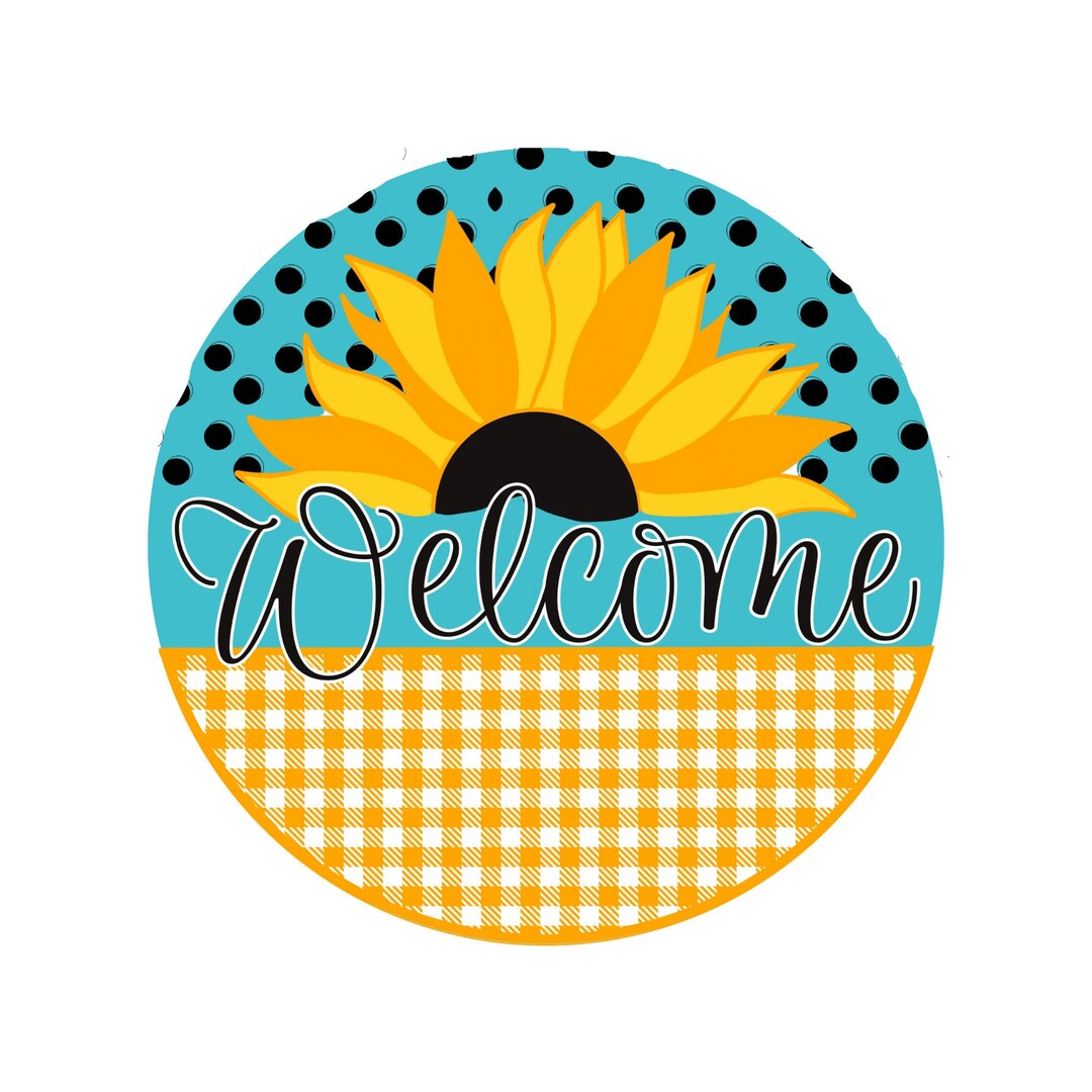 Sunflower Round Sublimated Metal Welcome Wreath Sign, Blue and Yellow ...