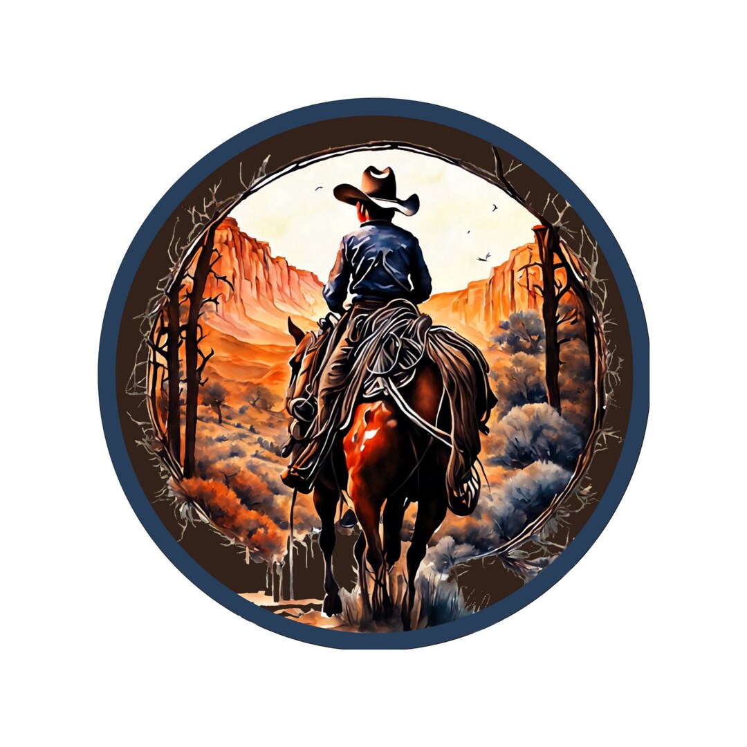 Western Cowboy Sublimated Metal Wreath Sign, Outdoor Scene Sublimated ...