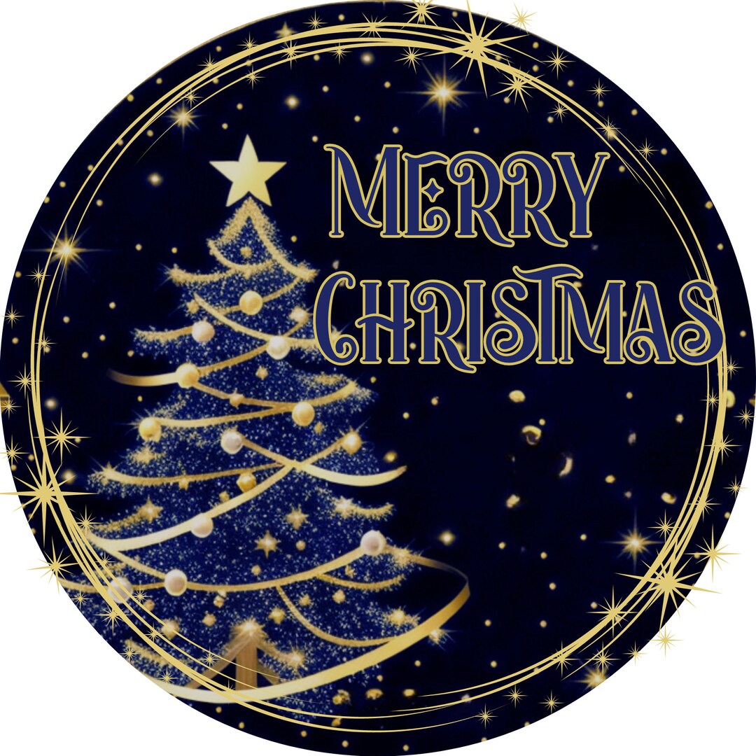 Navy Blue and Gold Wreath Metal Sign, Christmas Wreath Attachment ...