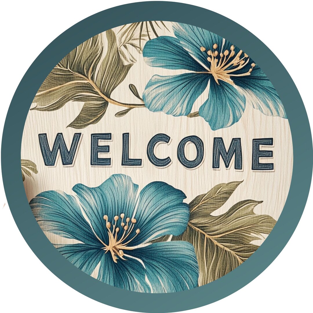 Tropical Welcome Metal Wreath Sign - Elegant Blue Floral Design - Etsy