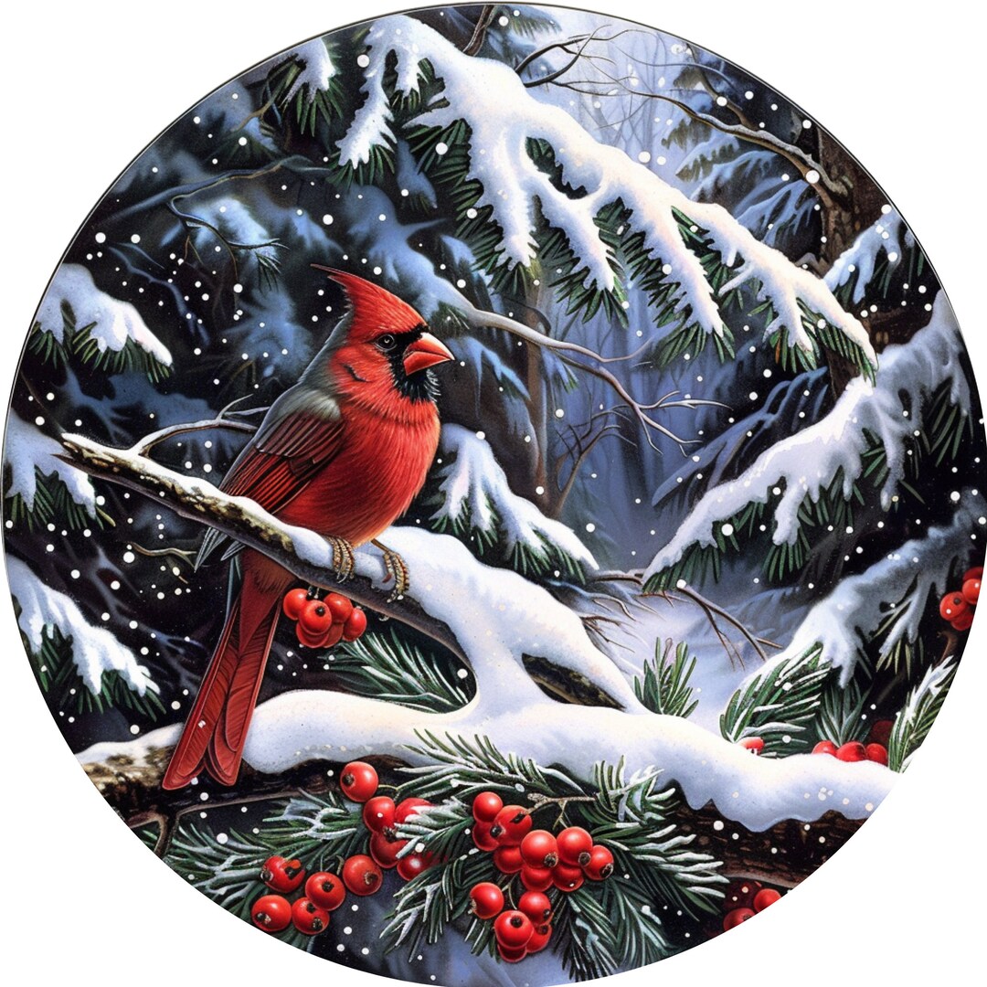 Winter Cardinal Metal Wreath Sign Snowy Berries Design - Etsy