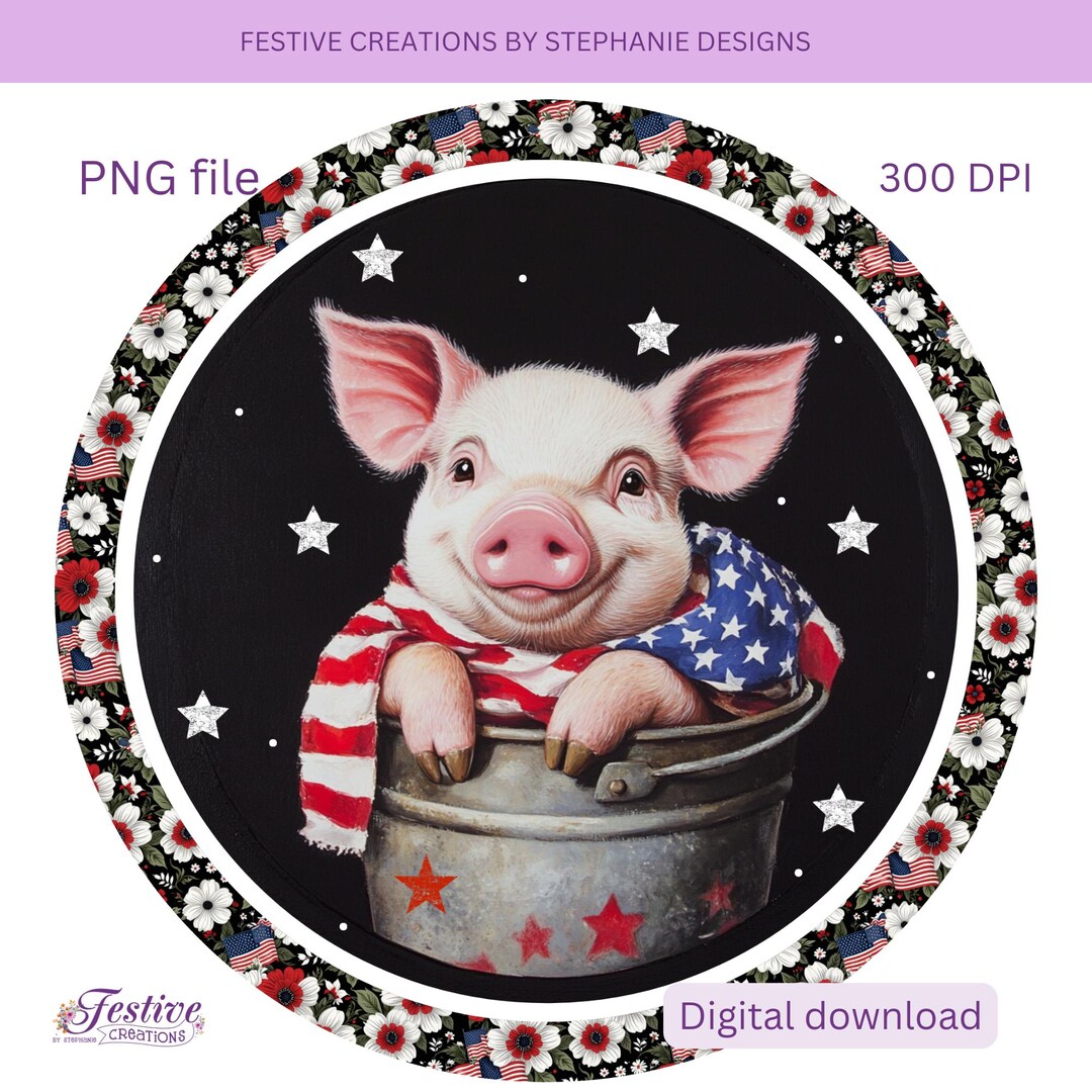 Rustic Patriotic Pig 300 DPI Digital Png-digital Image Only - Etsy