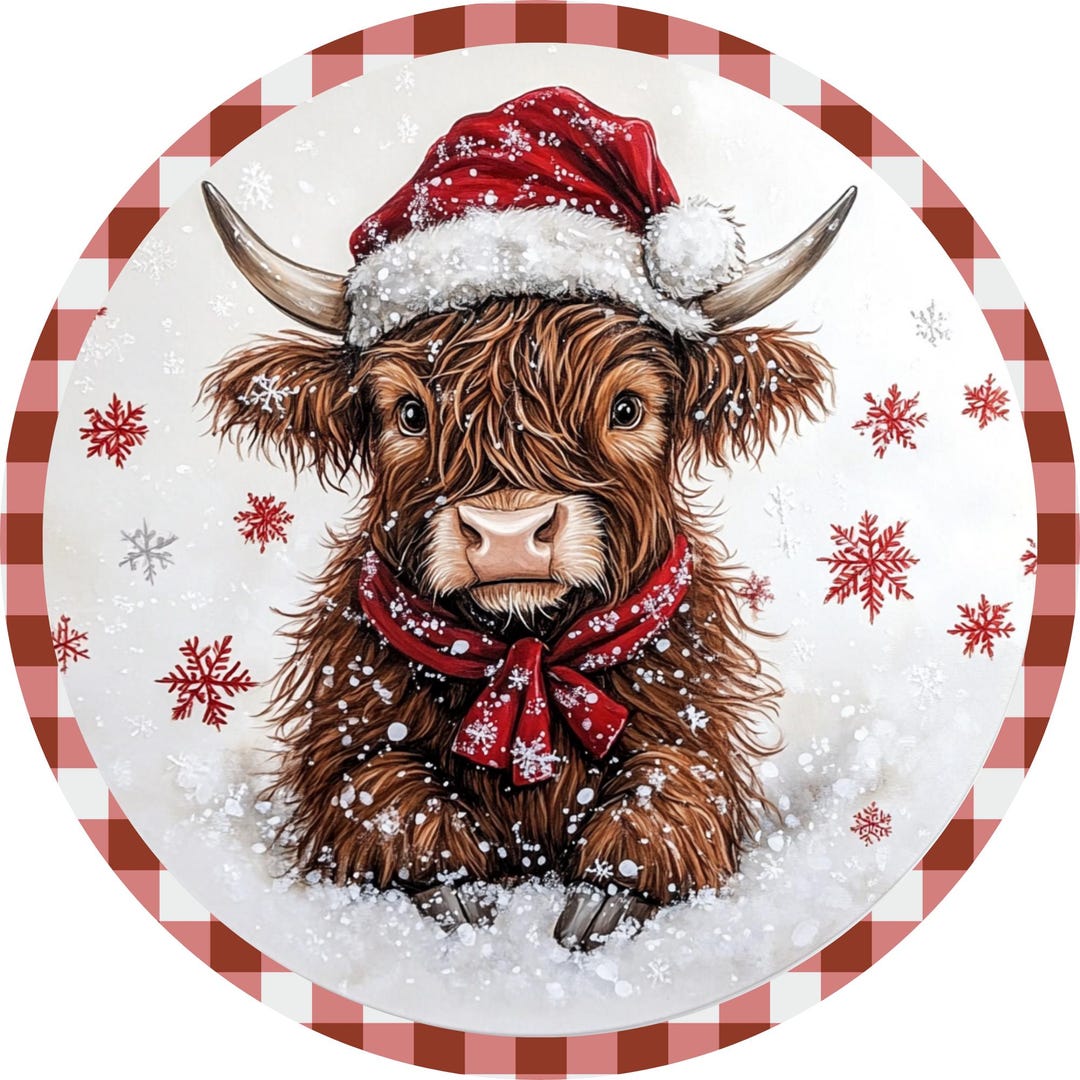 Holiday Highland Cattle - Festive Farm Animal Metal Wreath Sign - Etsy