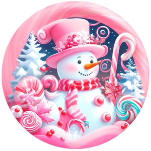 Pink Candyland Snowman Winter Wreath Sign - Peppermint Candy Christmas ...
