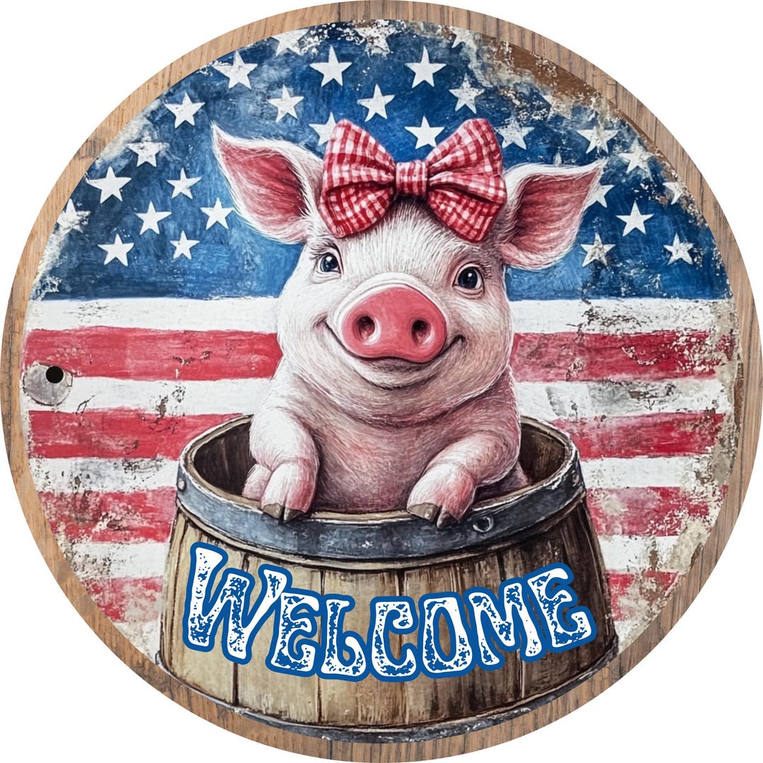 Patriotic Pig Metal Wreath Sign - Welcome American Flag - Etsy