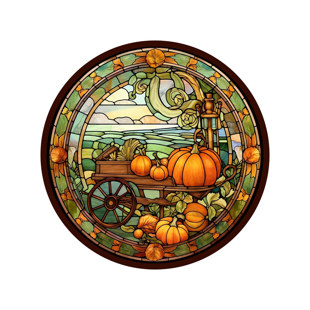 Fall Wagon Stained Glass Appearance Metal Wreath Sign, Autumn Colors ...