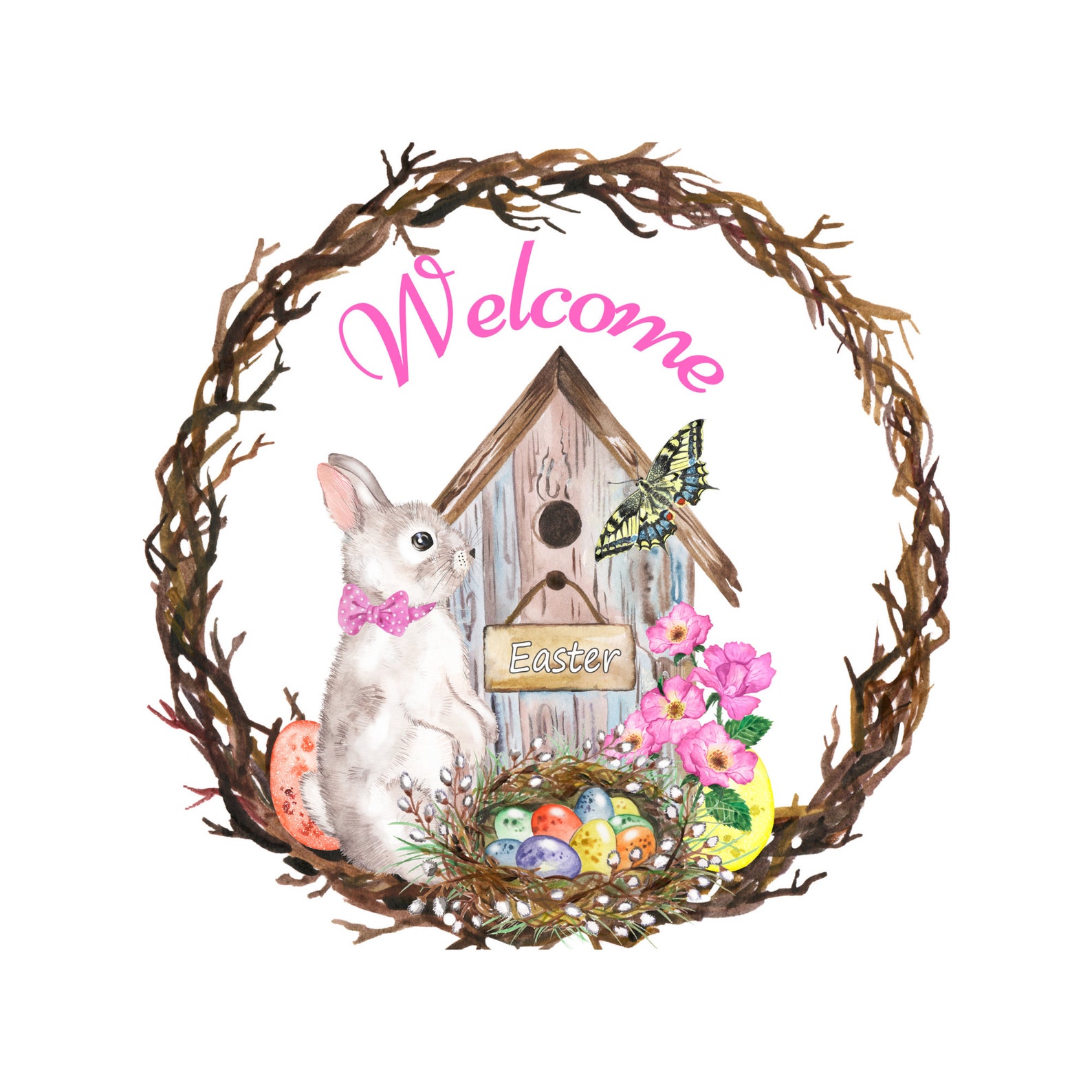 Bunny Wreath Sign Easter Wreath Sign Spring Sign Birdhouse | Etsy