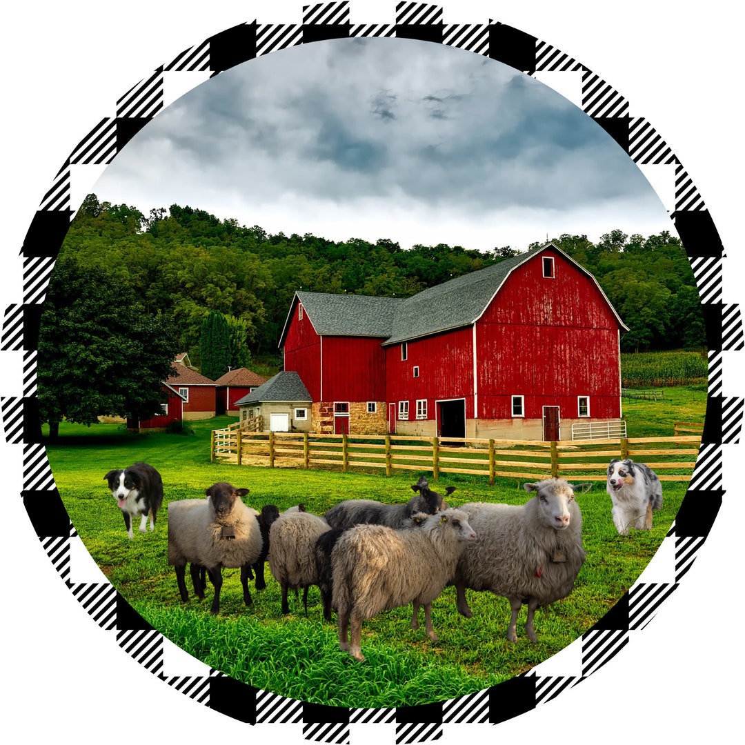 Red Barn Sheep Aussie Sign, Farmhouse Wreath, Sheep Farmer Sign, Aussie ...