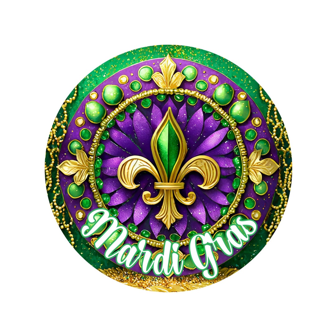 Mardi Gras Fleur De Lis Metal Sublimated Wreath Sign, Fat Tuesday Party ...