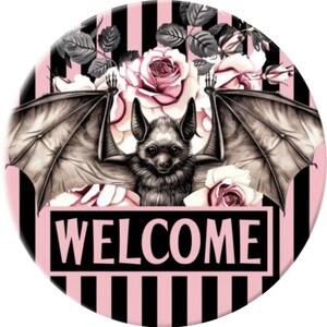 Bat Welcome Metal Wreath Sign - Whimsical Noir Rose Decor - Etsy