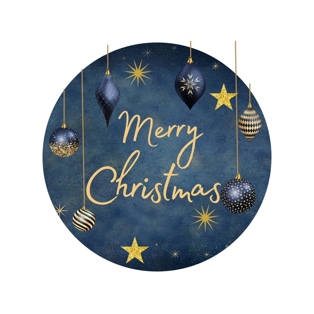 Merry Christmas Gold and Blue Metal Sign, Christmas Wreath Sign ...